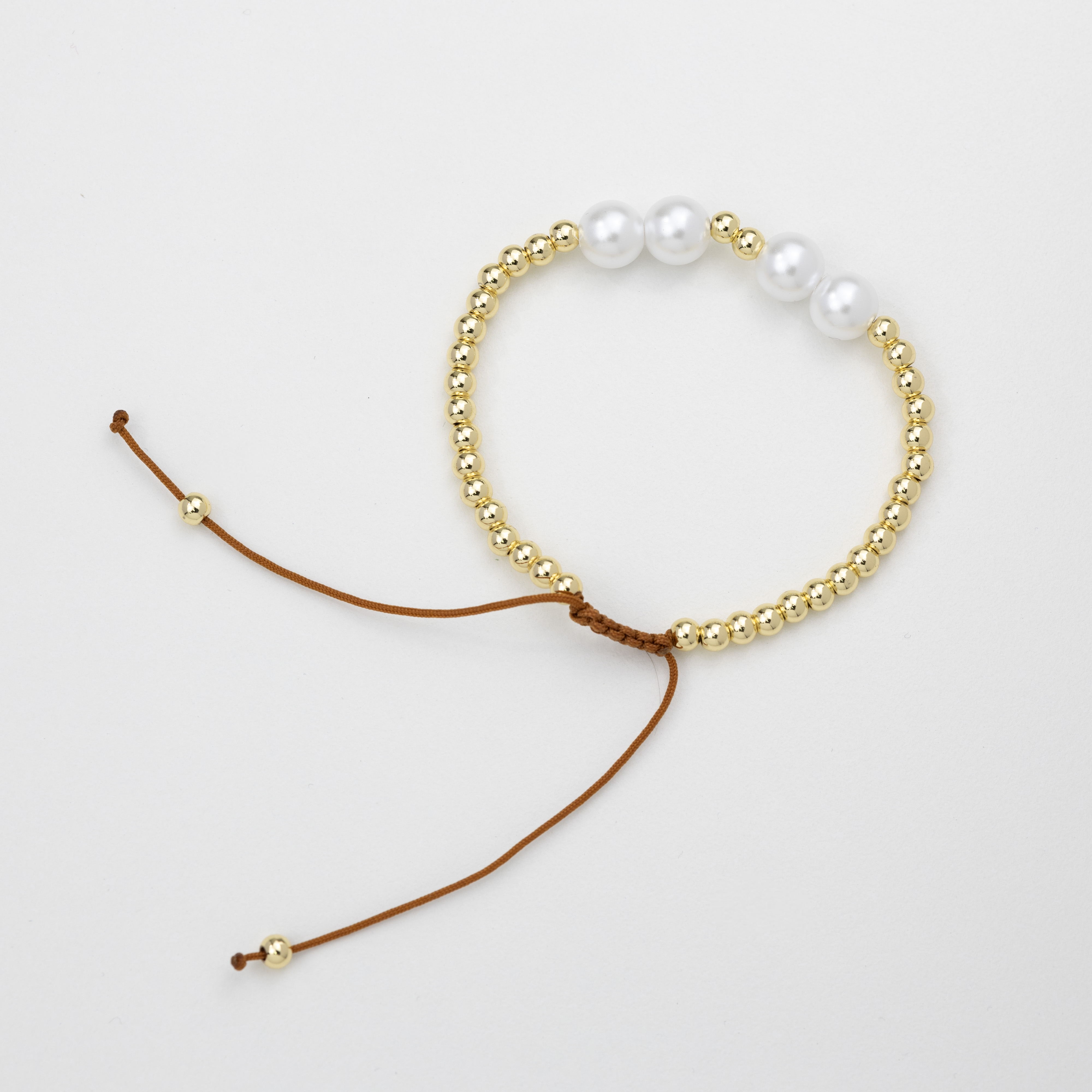 Brown Bracelet with Pearls and Gold Beads